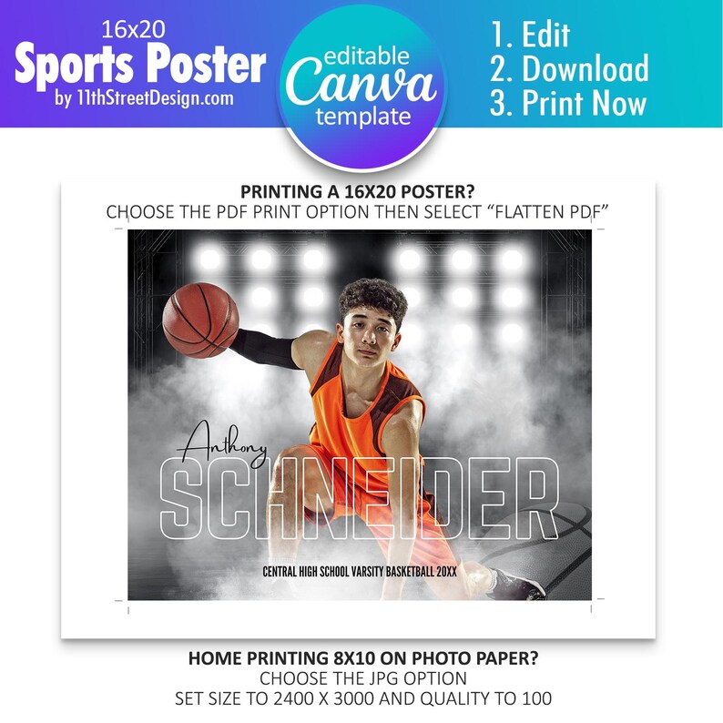 Basketball Poster Canva Template, Design Your Own Custom Senior ...