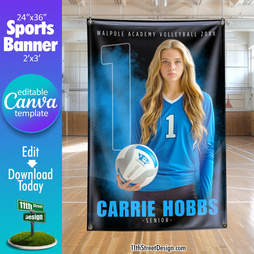 Volleyball Banner Canva Template, Design Your Own Custom Senior ...