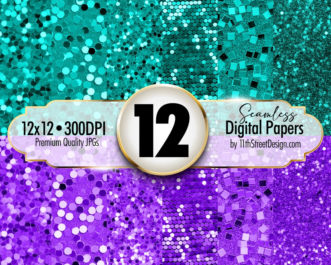 Seamless Teal & Purple Glitter Digital Paper Pattern - Etsy
