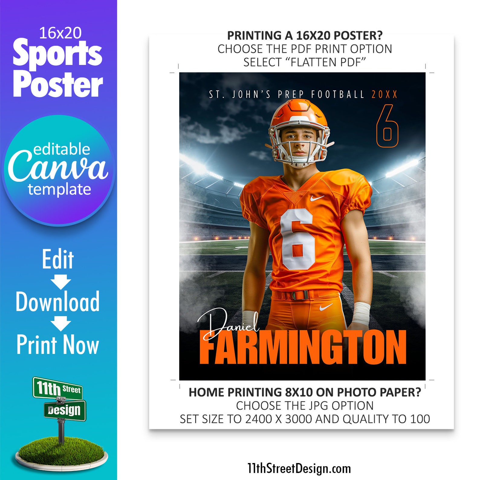 Football Poster Canva Template, Design Your Own Custom Senior Football ...