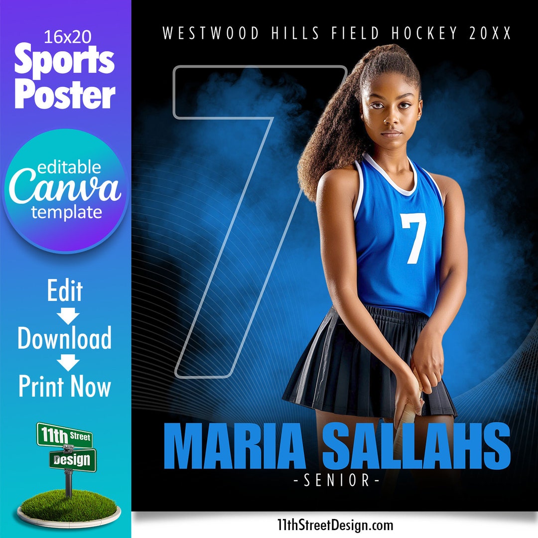 Field Hockey Poster Canva Template, Design Your Own Custom Senior Field ...