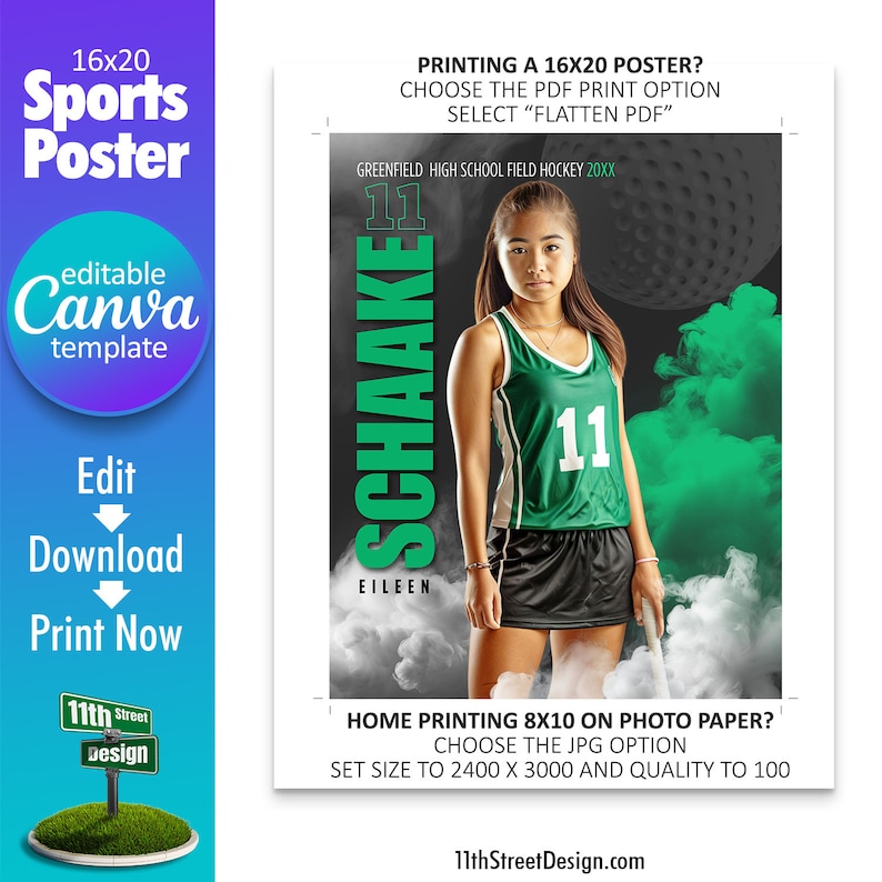 Field Hockey Poster Canva Template, Design Your Own Custom Senior Field ...