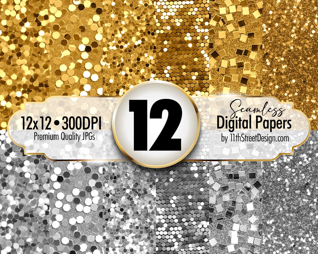 Seamless Gold & Silver Glitter Digital Paper Pattern Backgrounds ...