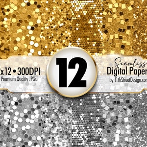 Seamless Gold & Silver Glitter Digital Paper Pattern Backgrounds ...