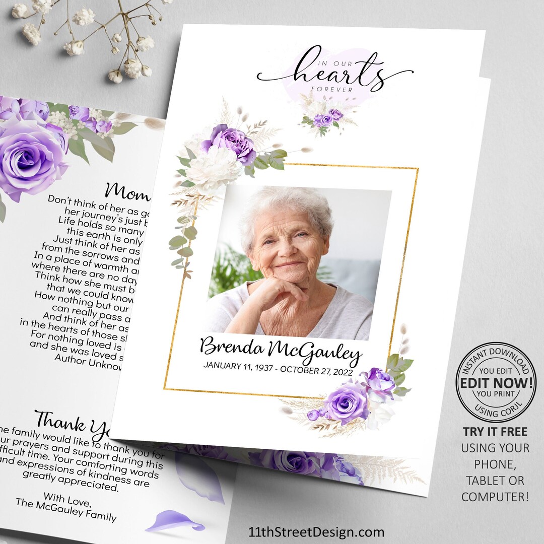 Funeral Program Template for Women, Obituary Template, In Loving Memory ...