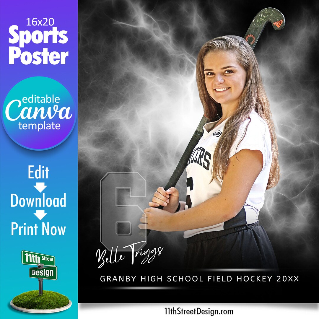 Field Hockey Poster Canva Template, Design Your Own Custom Senior Field ...