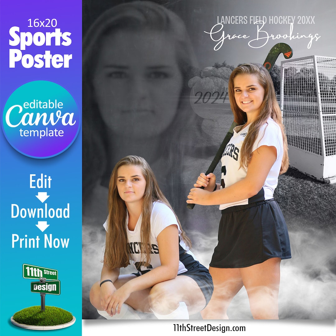 Field Hockey Poster Canva Template, Design Your Own Custom Senior Field ...