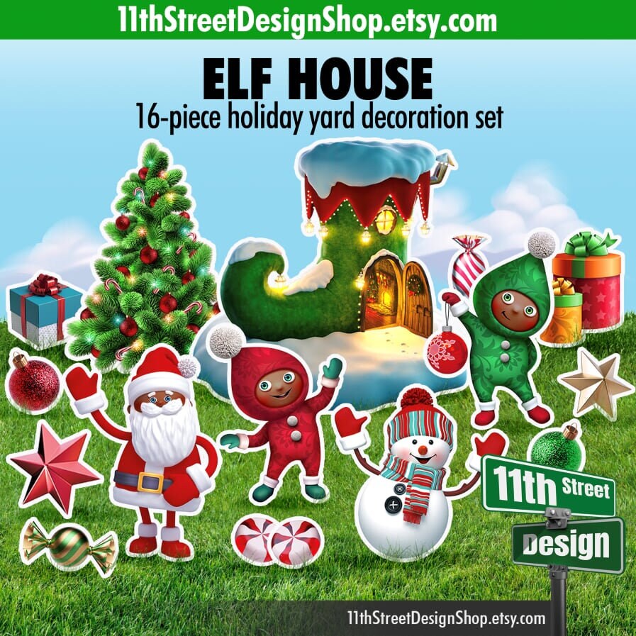 Christmas Elf House Lawn Sign Decorations Santa Snowman - Etsy