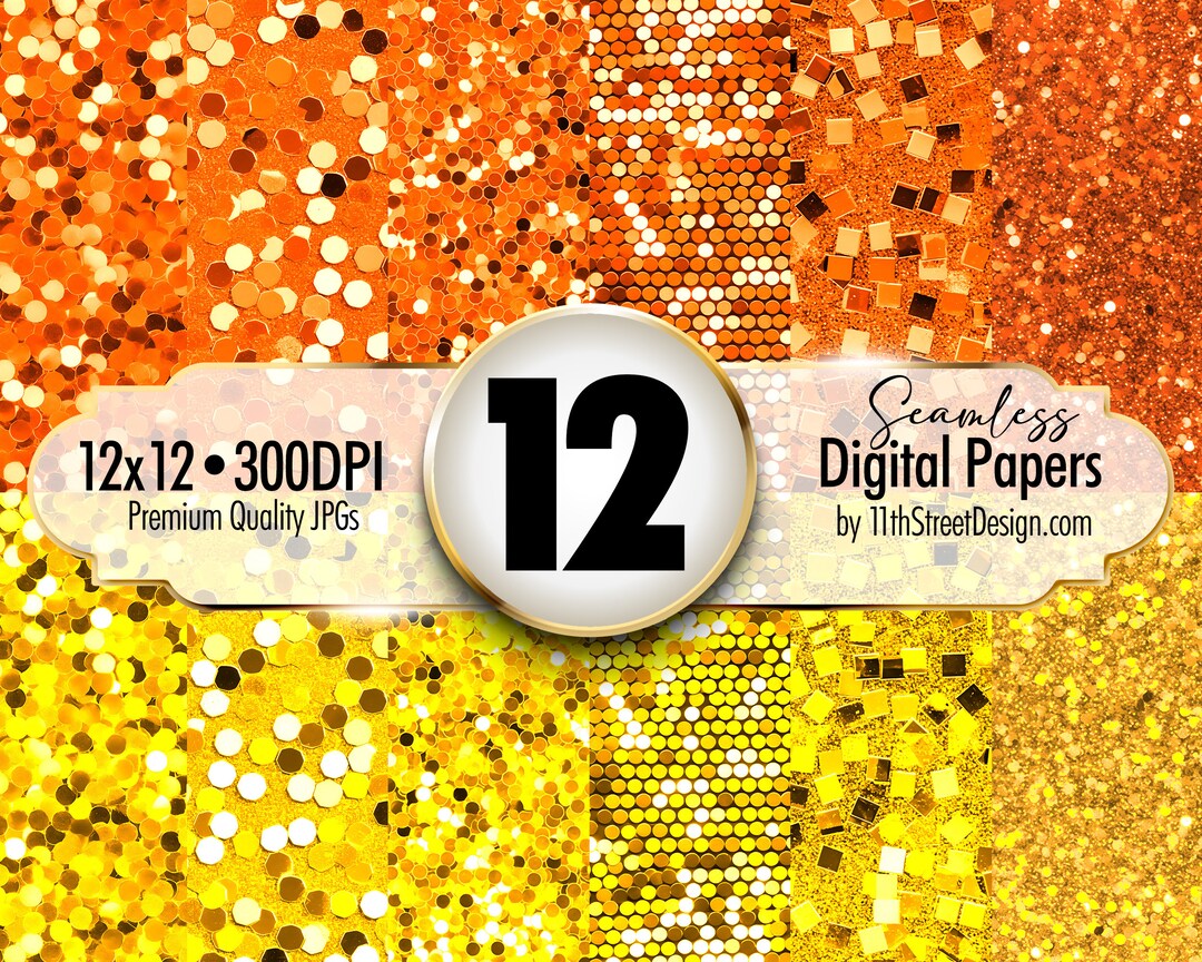 Seamless Orange & Yellow Glitter Digital Paper Pattern Backgrounds ...