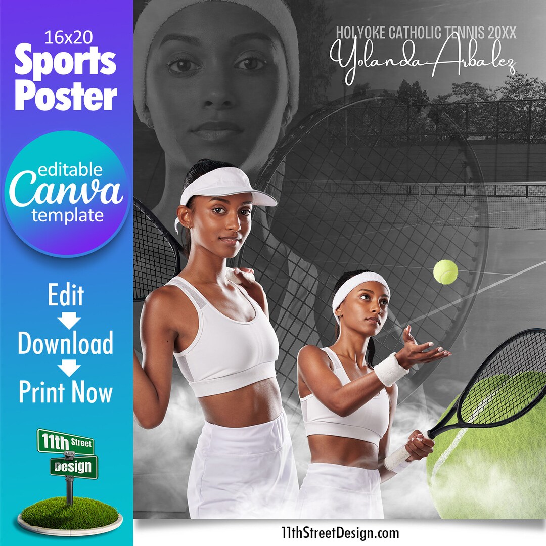 Tennis Poster Canva Template, Design Your Own Custom Senior Tennis Team ...
