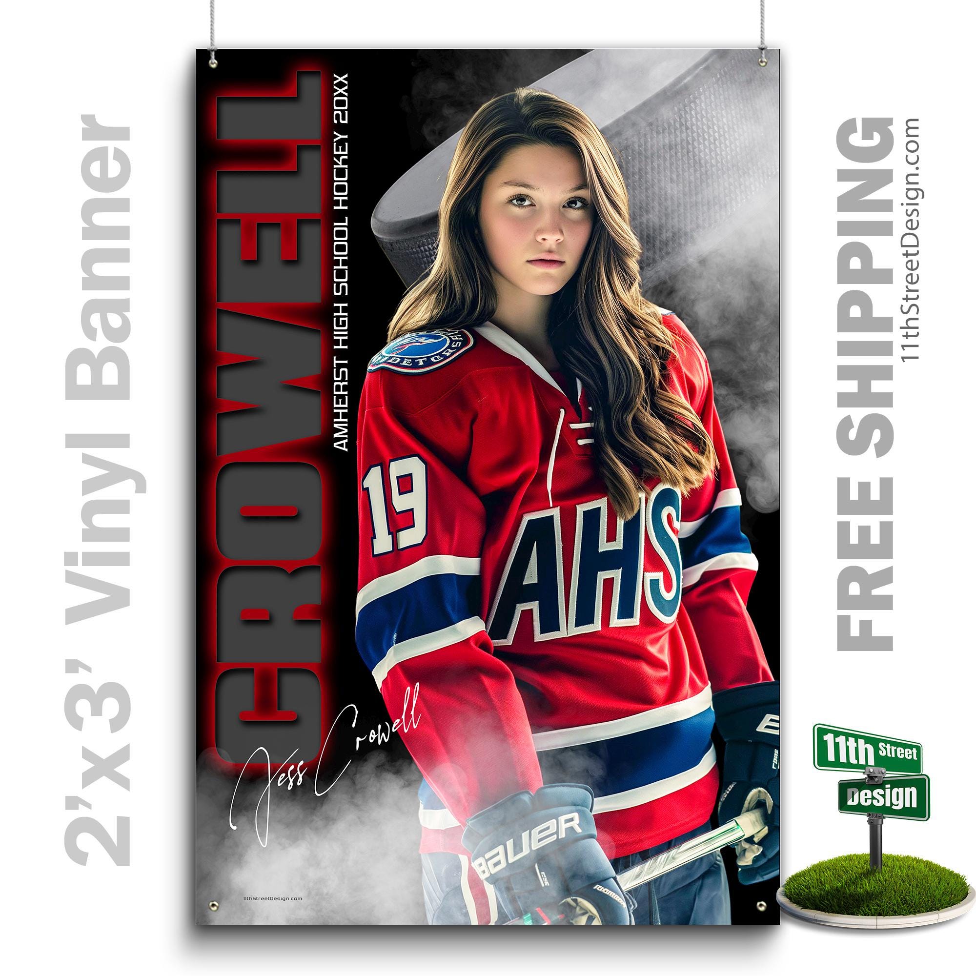 Custom-printed Vinyl Hockey Banner, Weatherproof High School Senior ...