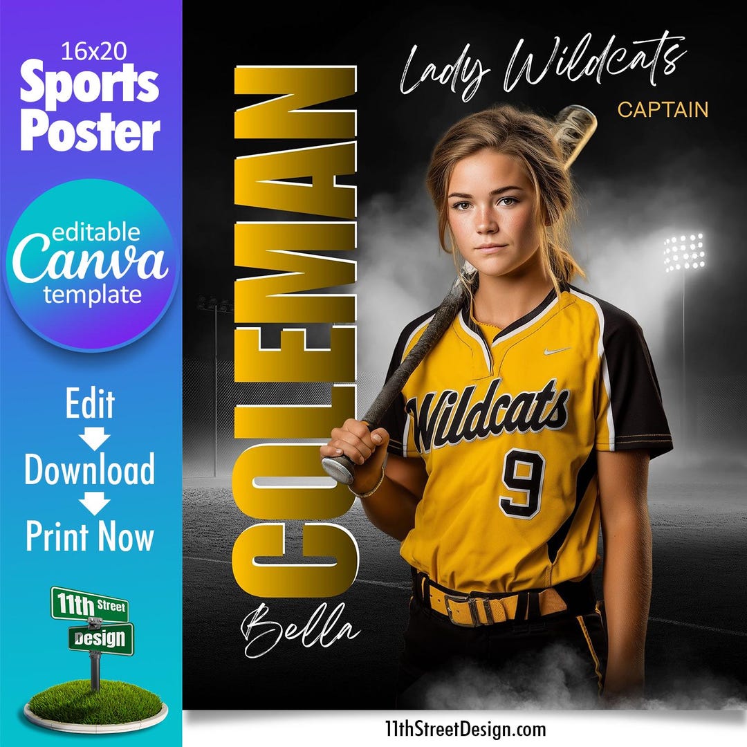 Softball Poster Canva Template, Design Your Own Custom Senior Softball ...