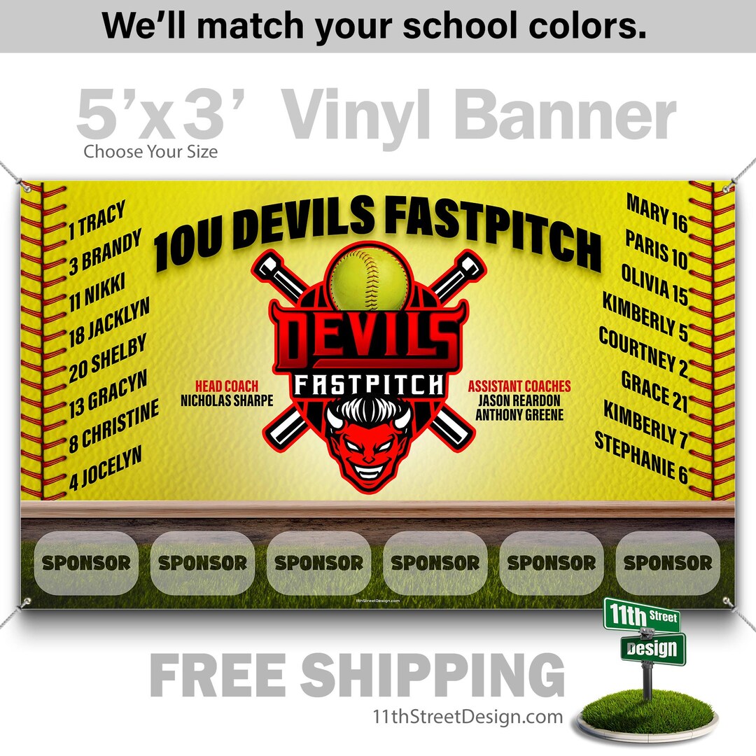 Custom Softball Team Banner, Personalized Vinyl Sign With Room for ...