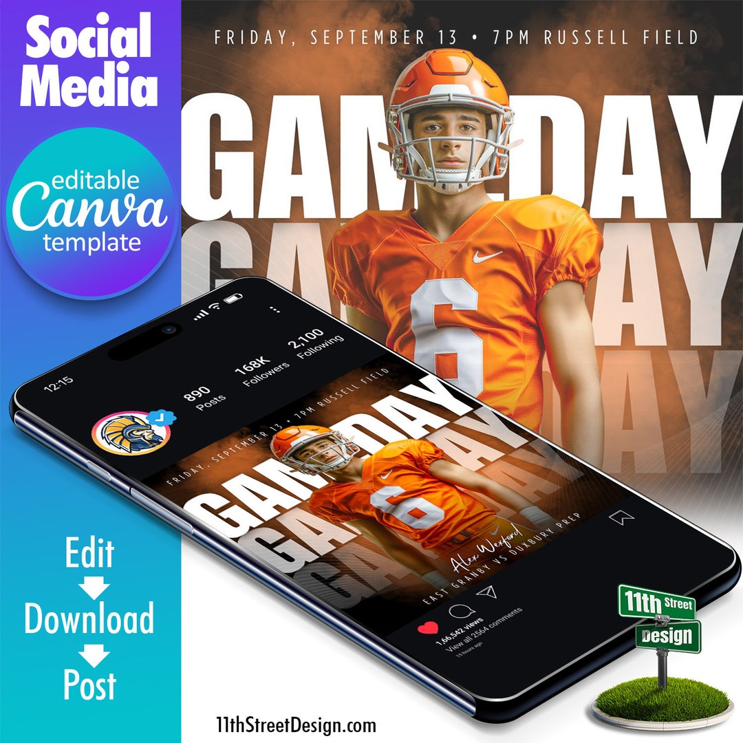 Football Game Day Social Media Canva Template, Design Your Own Sports ...