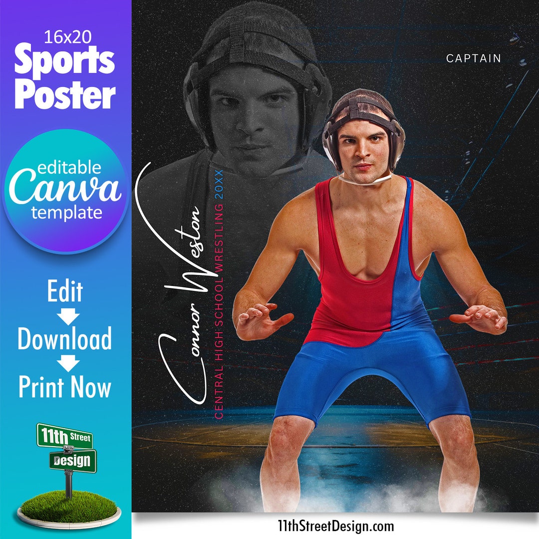 Wrestling Poster Canva Template, Design Your Own Custom Senior ...