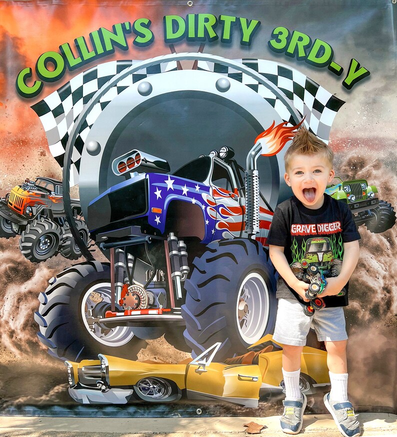 Monster Truck Backdrop Custom Birthday Banner Monster Jam - Etsy