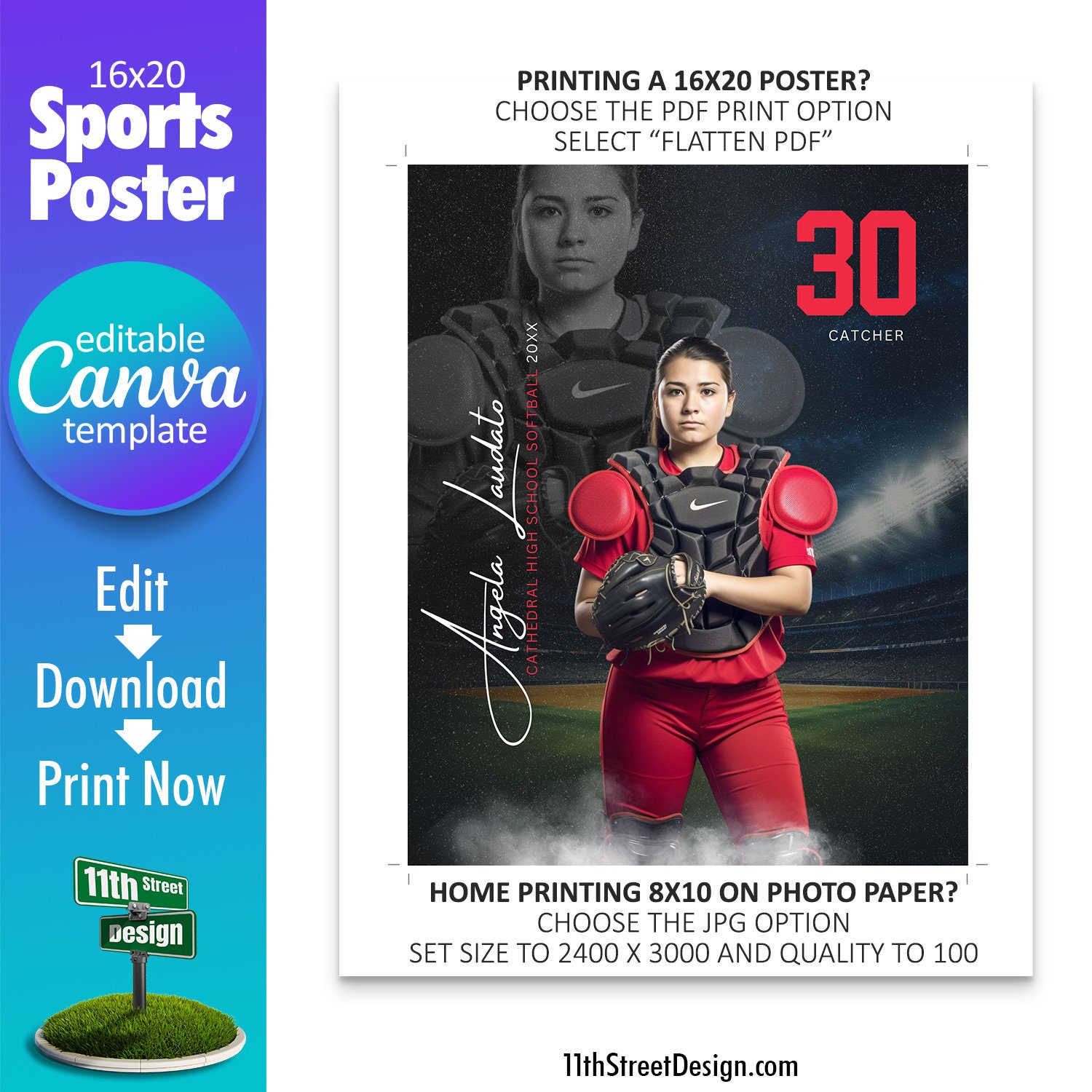 Softball Poster Canva Template, Design Your Own Custom Senior Softball ...
