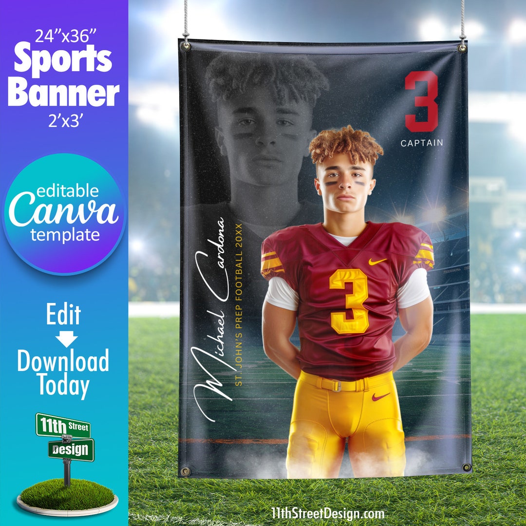 Football Banner Canva Template, Senior Football Sports Photo Template ...