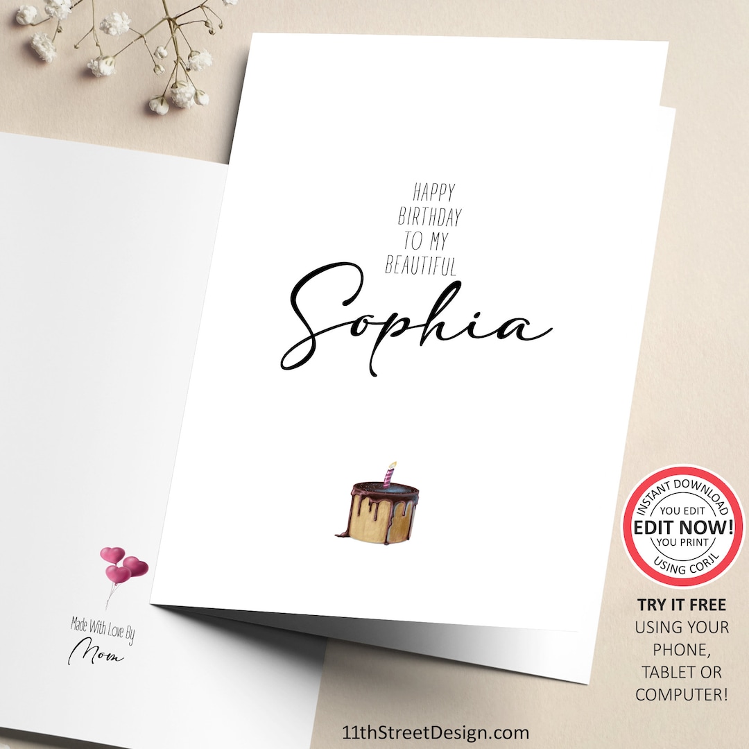 Printable Happy Birthday Card, Digital Download, You Edit, You Print ...