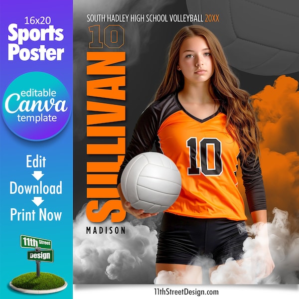 Editable Canva Template for Volleyball Players, Volleyball Canva ...