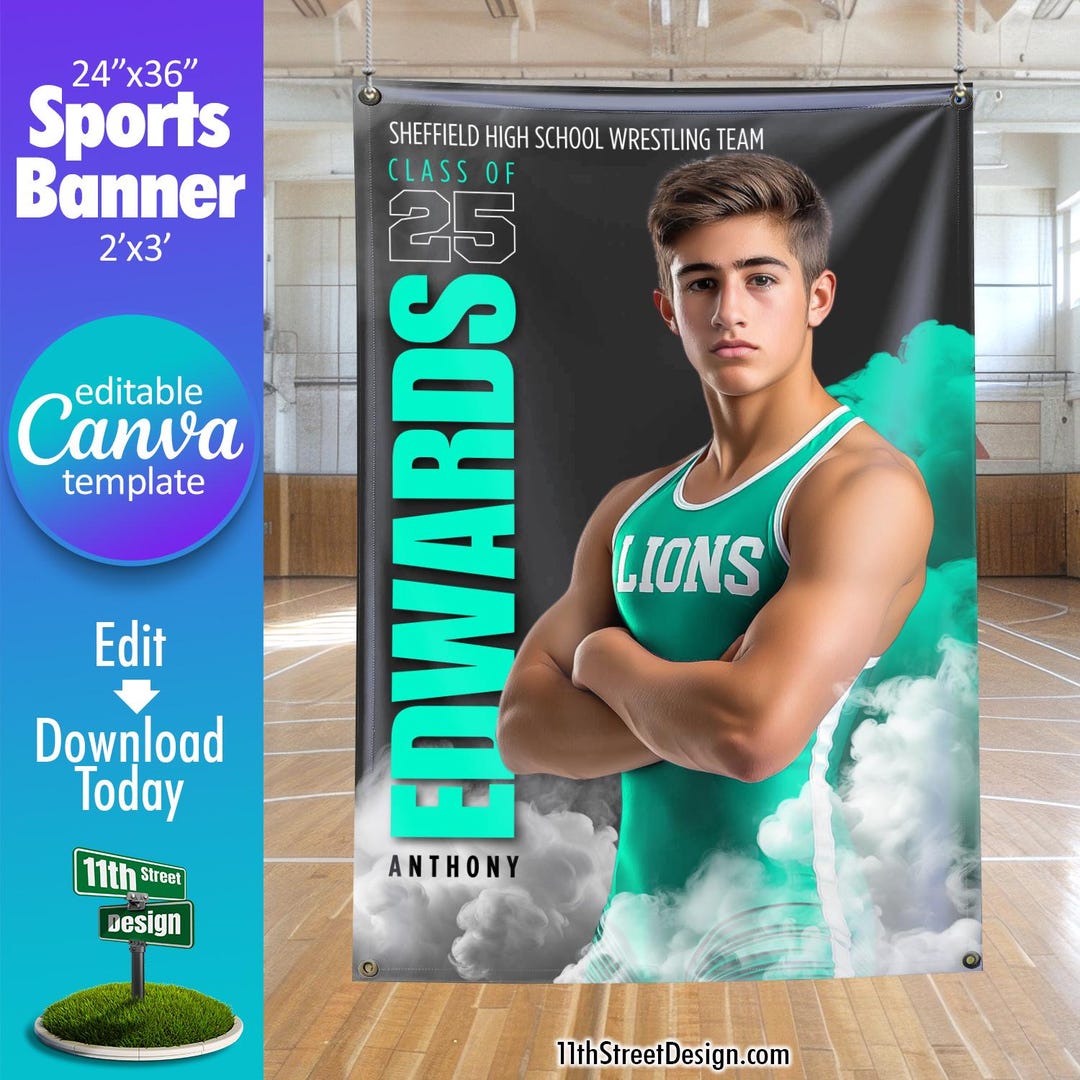 Wrestling Banner Canva Template, Design Your Own Custom Senior ...