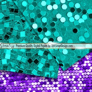 Seamless Teal & Purple Glitter Digital Paper Pattern - Etsy