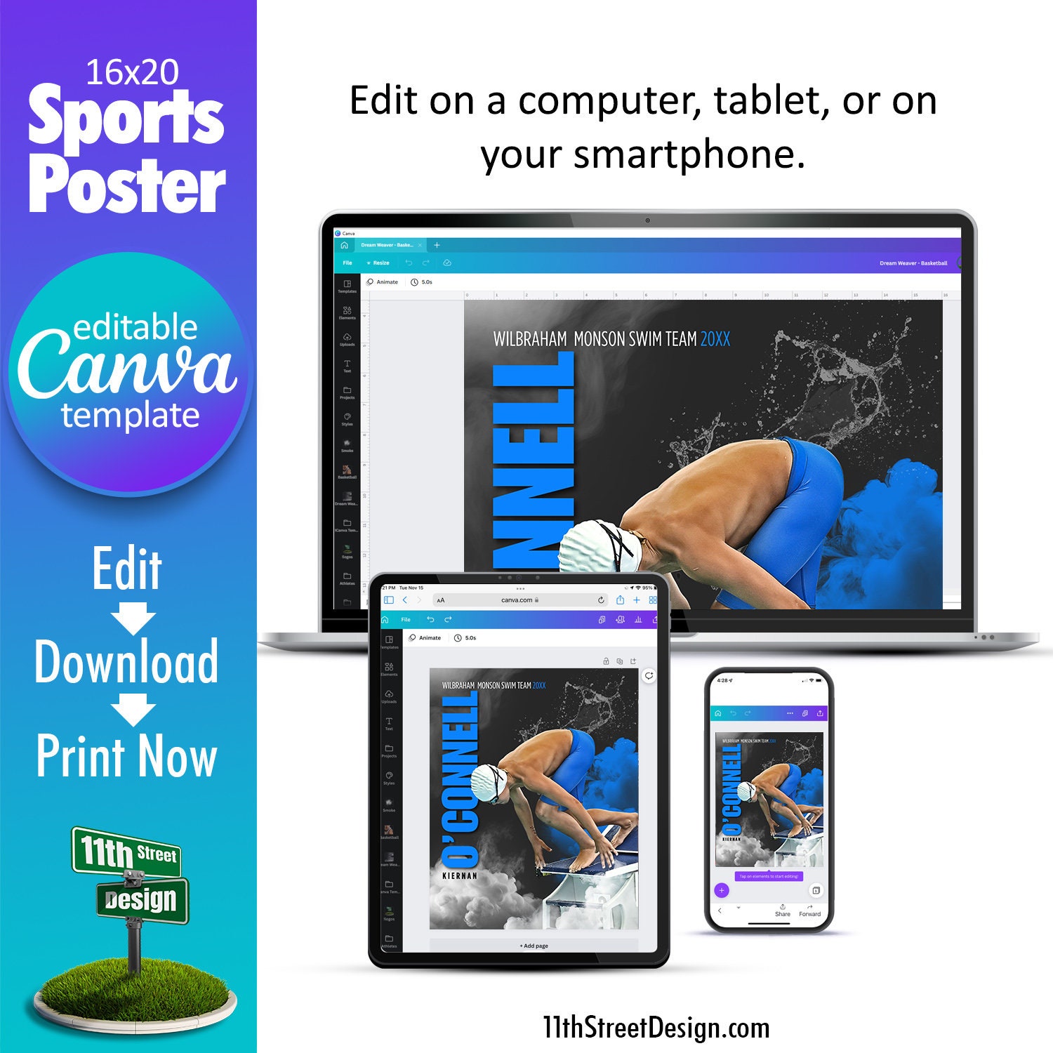Swimming Poster Canva Template, Design Your Own Custom Senior Swim Team ...