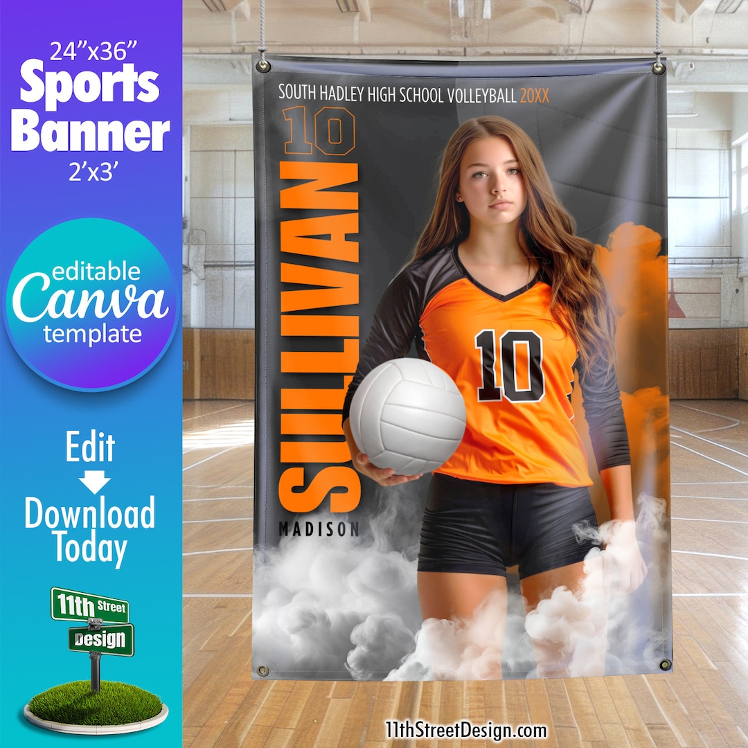Volleyball Banner Canva Template, Design Your Own Custom Senior ...