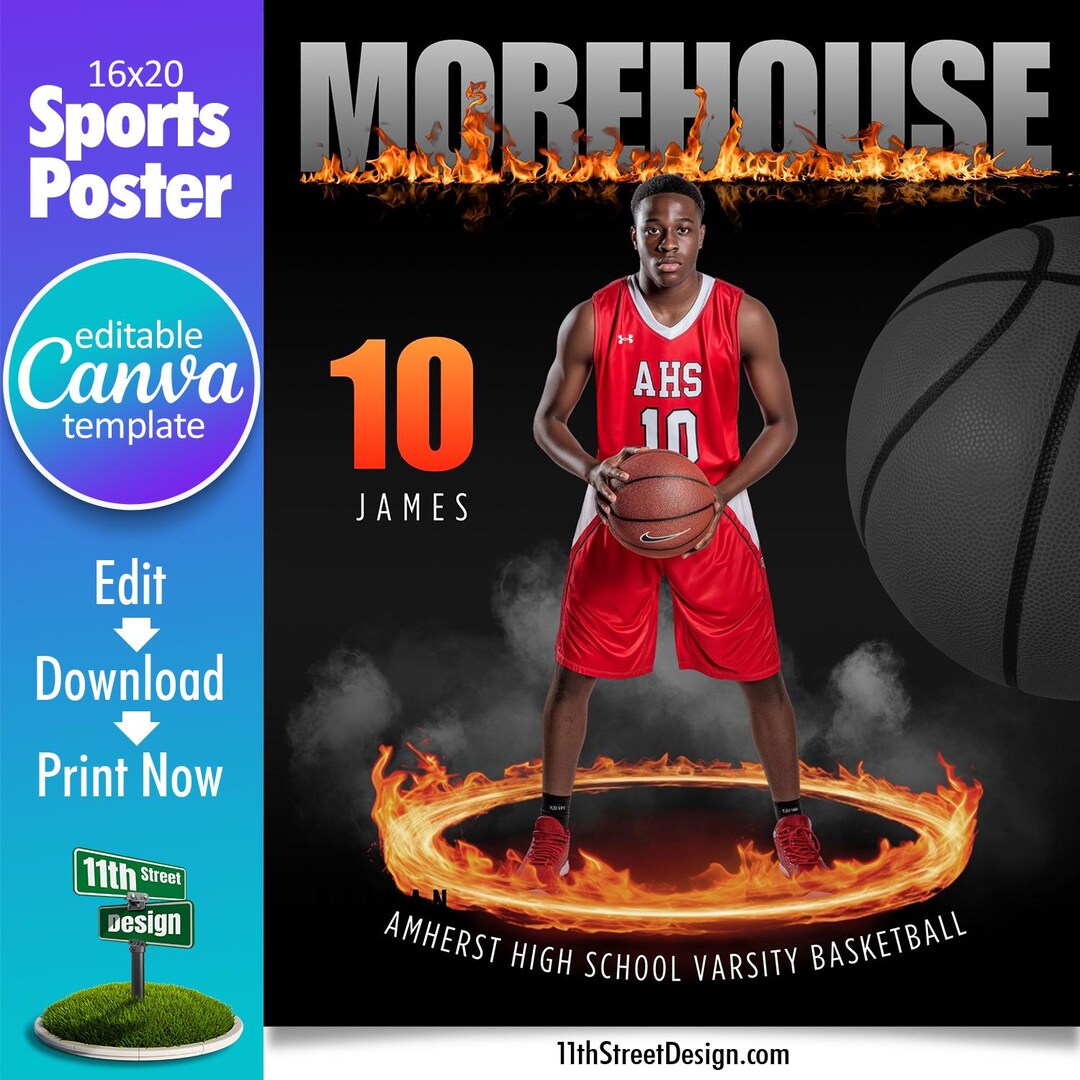 Basketball Poster Canva Template, Design Your Own Custom Basketball ...