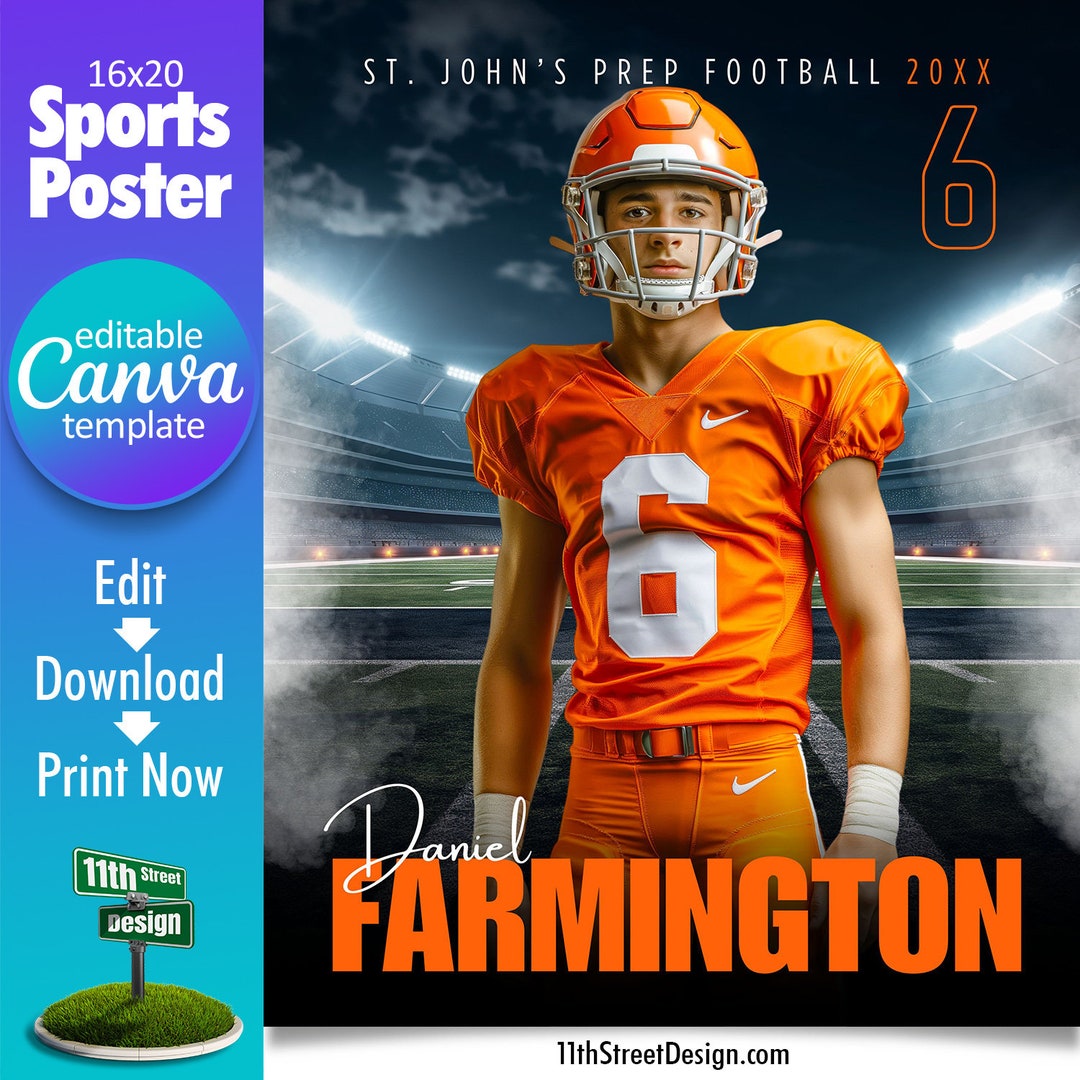 Football Poster Canva Template, Design Your Own Custom Senior Football ...