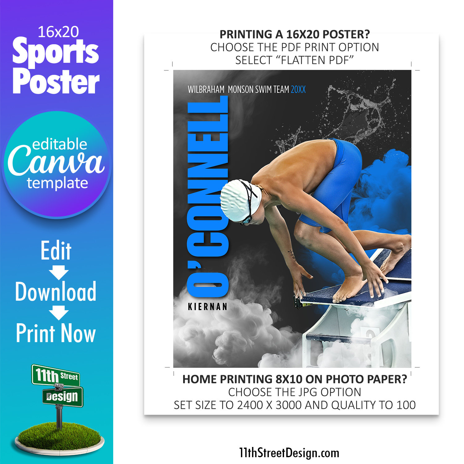 Swimming Poster Canva Template, Design Your Own Custom Senior Swim Team ...