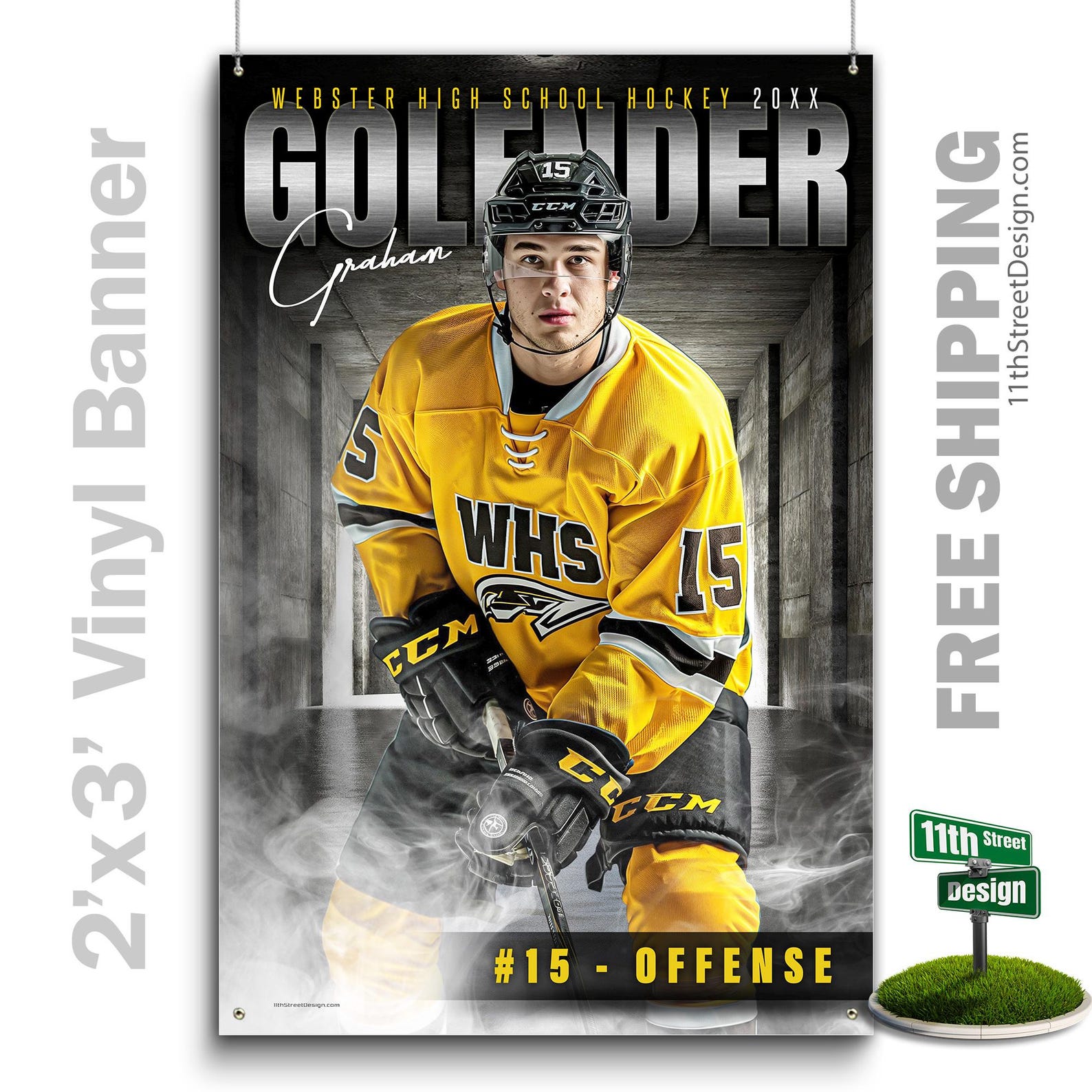 Custom-printed Vinyl Hockey Banner, Weatherproof High School Senior ...
