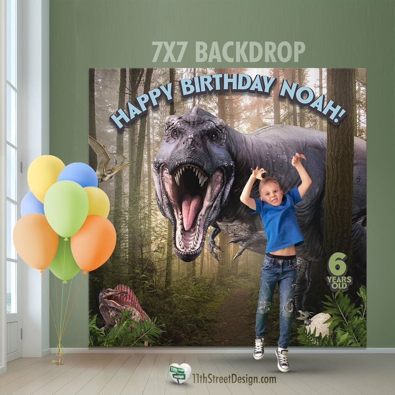 Dinosaur Birthday Party Personalized Photo Booth Backdrop Banner ...