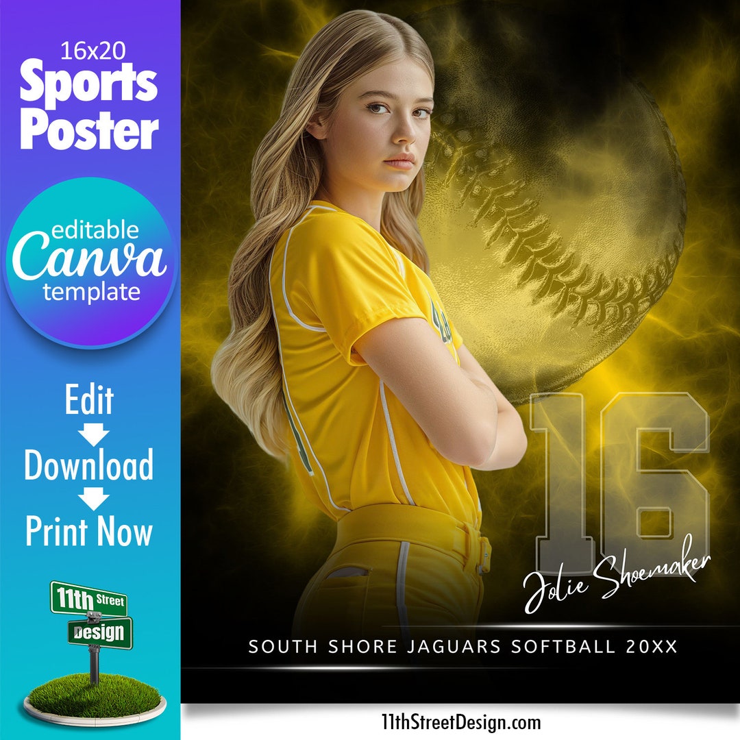 Softball Poster Canva Template, Design Your Own Custom Senior Softball ...