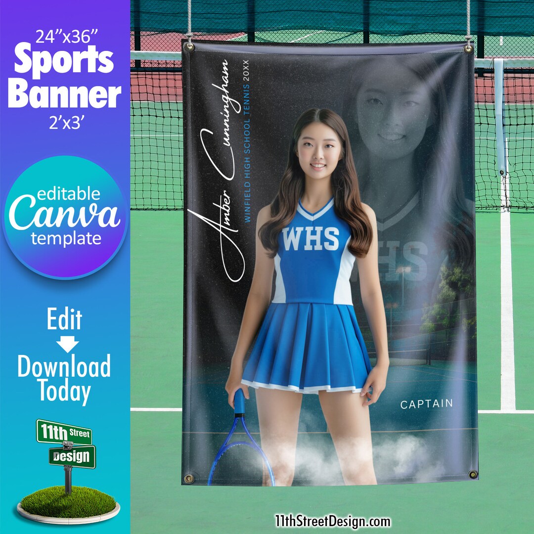 Tennis Banner Canva Template, Design Your Own Custom Senior Tennis Team ...