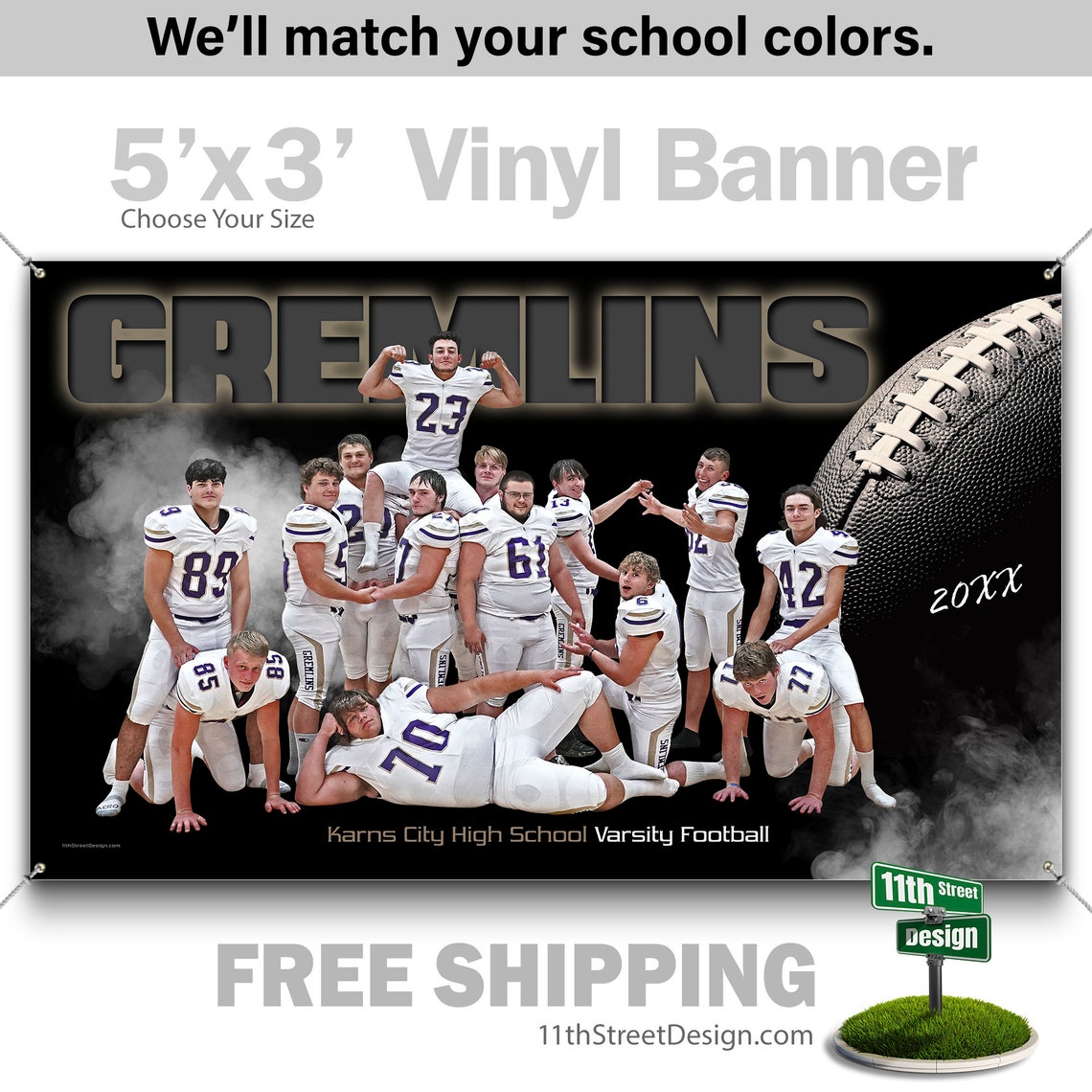 Custom-printed Vinyl Football Team Banner, Weatherproof High School ...