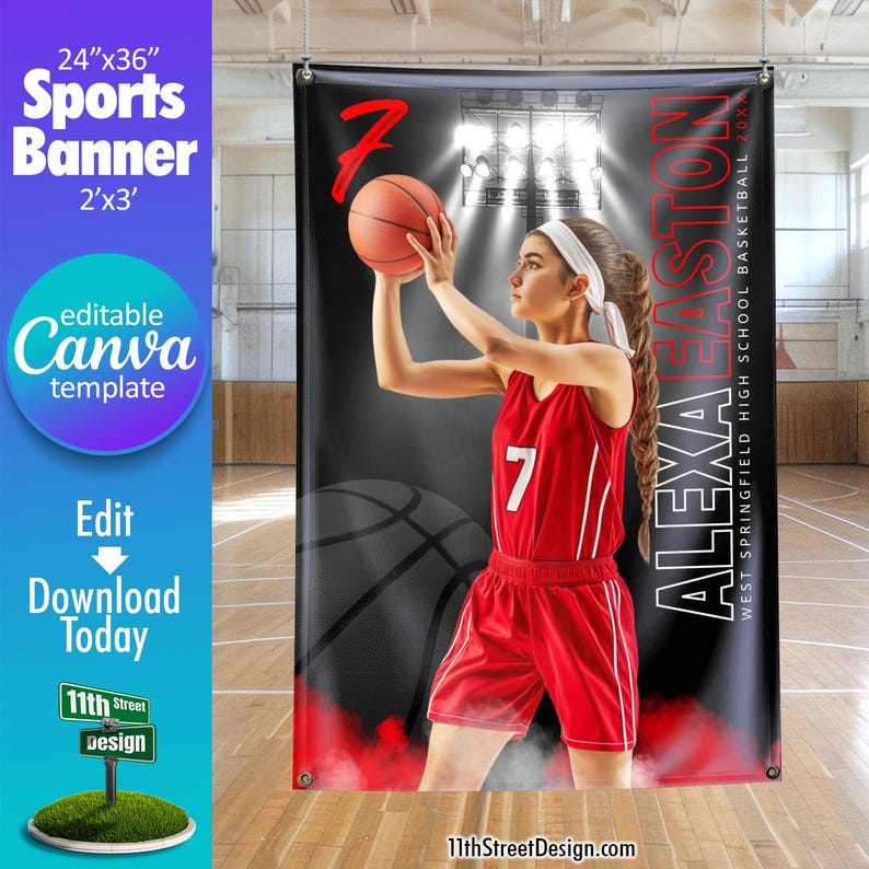 Basketball Banner Canva Template, Design Your Own Custom Senior ...