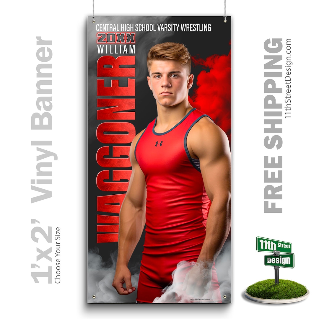 Custom-printed Vinyl Wrestling Banner, Weatherproof High School Senior ...