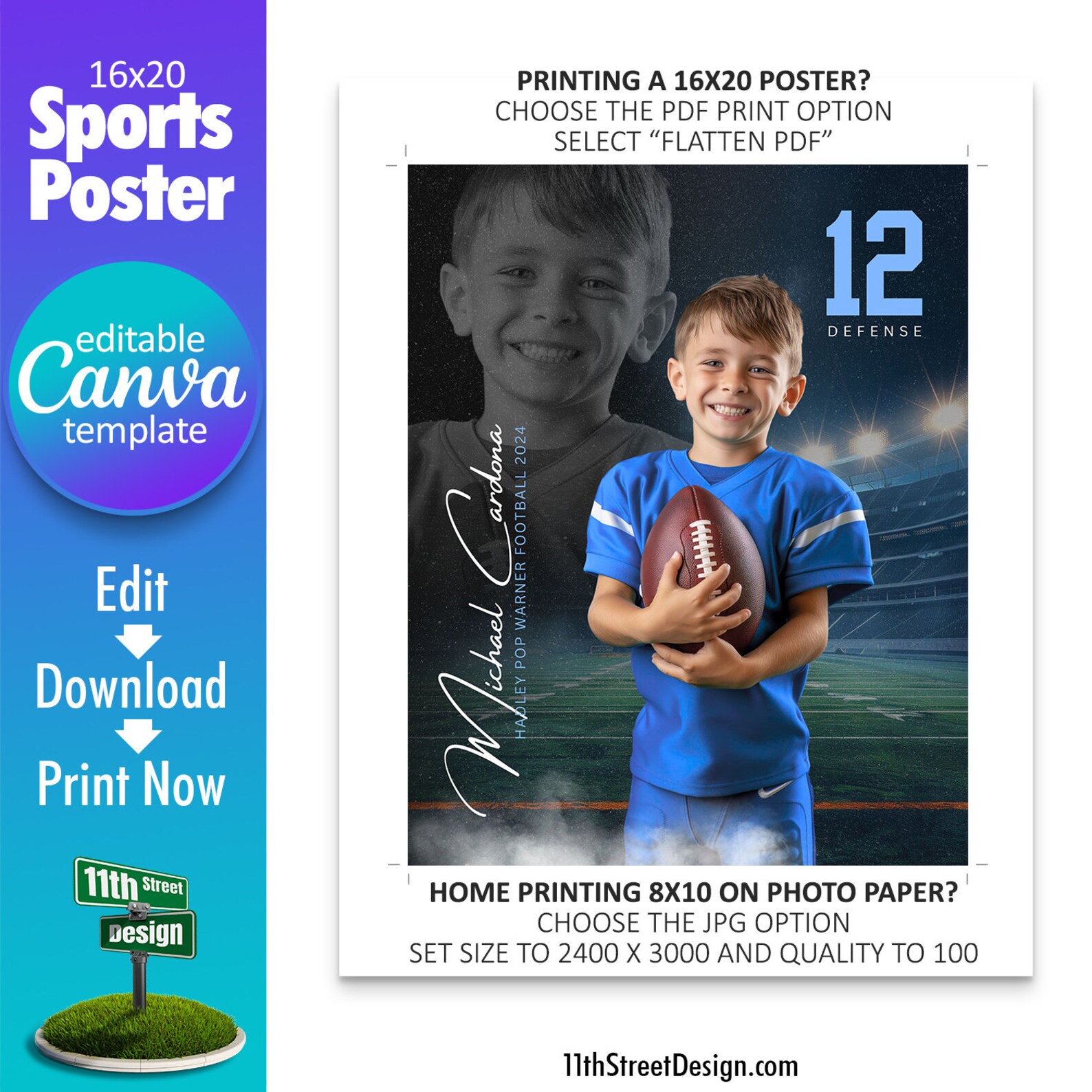 Football Poster Canva Template, Design Your Own Custom Senior Football ...