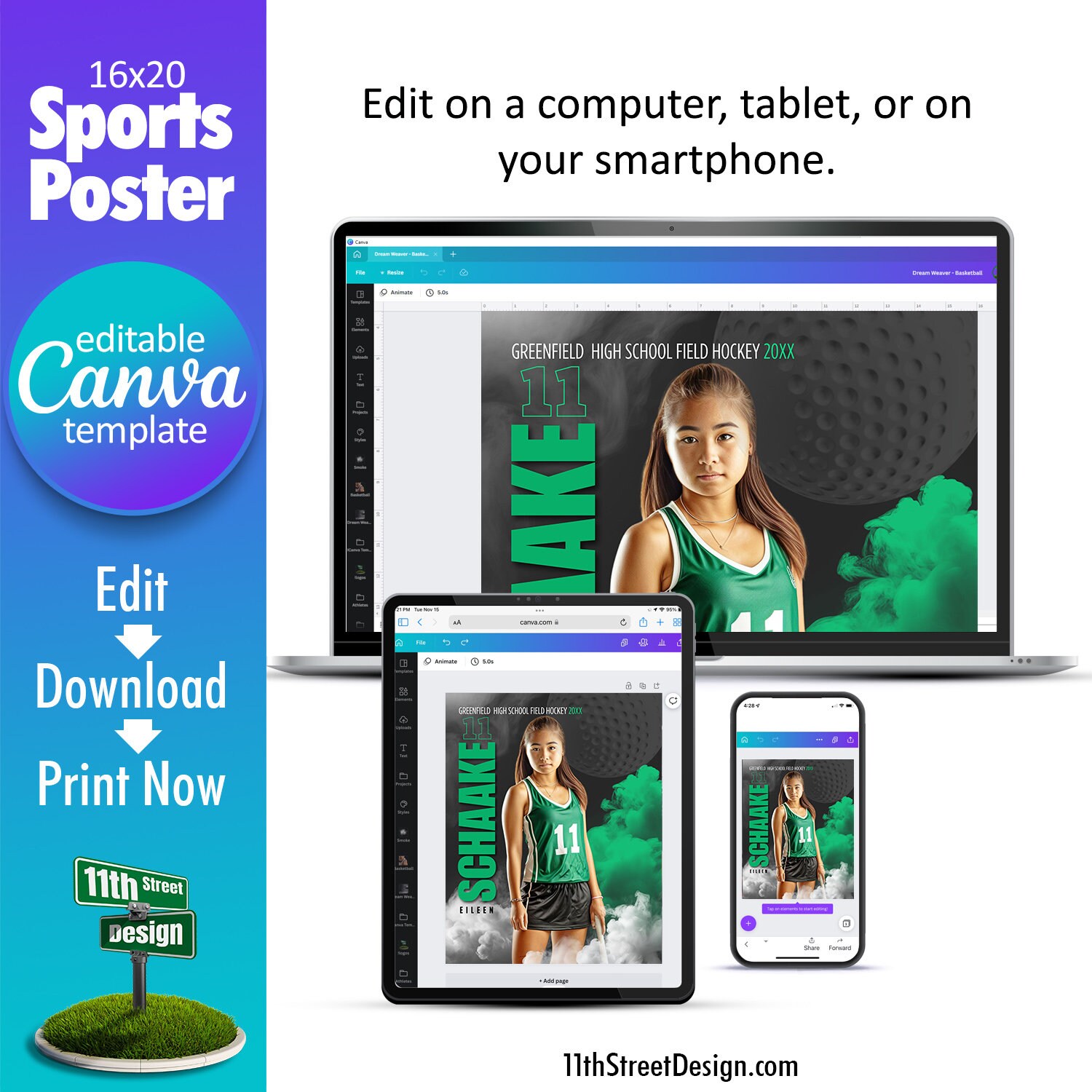 Field Hockey Poster Canva Template, Design Your Own Custom Senior Field ...