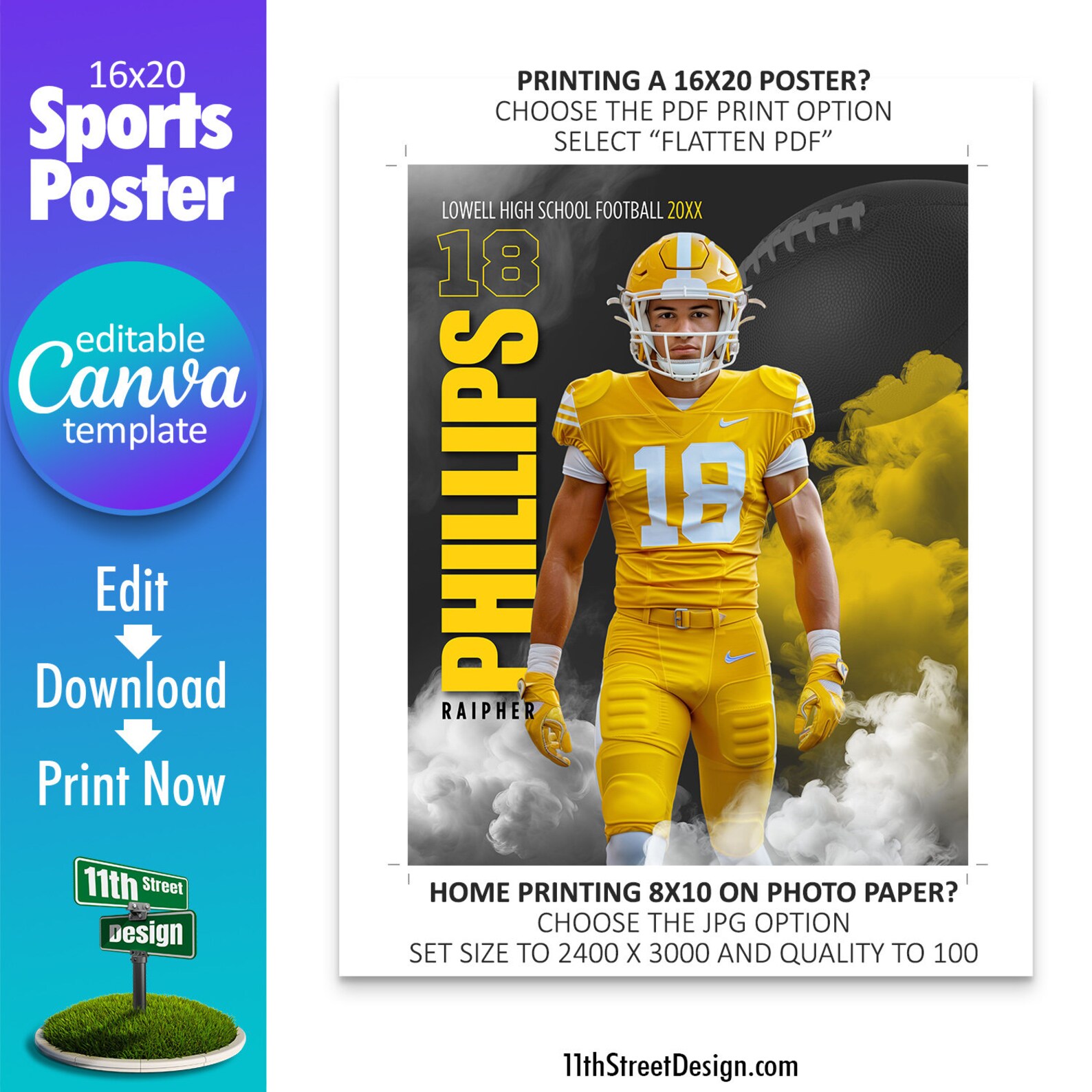 Football Poster Canva Template, Design Your Own Custom Senior Football ...