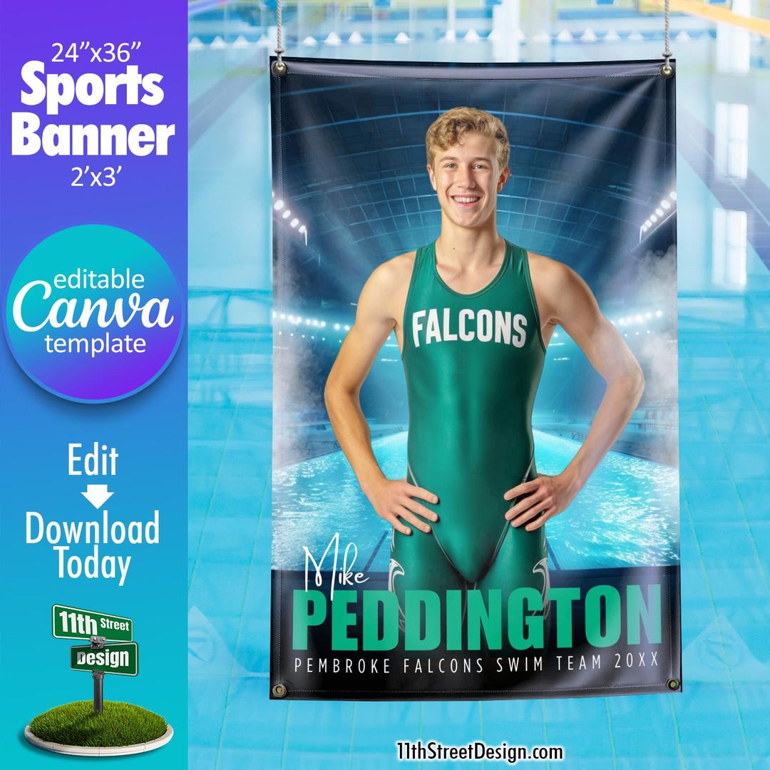 Swimming Banner Canva Template, Design Your Own Custom Senior Swim Team ...