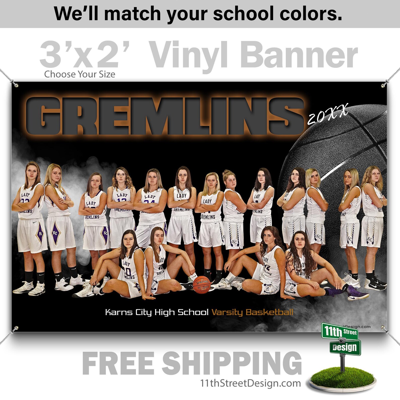 Custom-printed Vinyl Basketball Team Banner, Weatherproof High School ...
