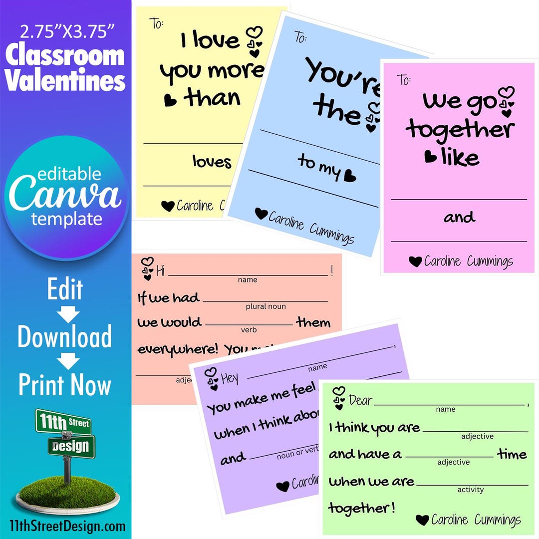 Canva Fill in the Blank Classroom Valentines | Editable Kids Valentine ...
