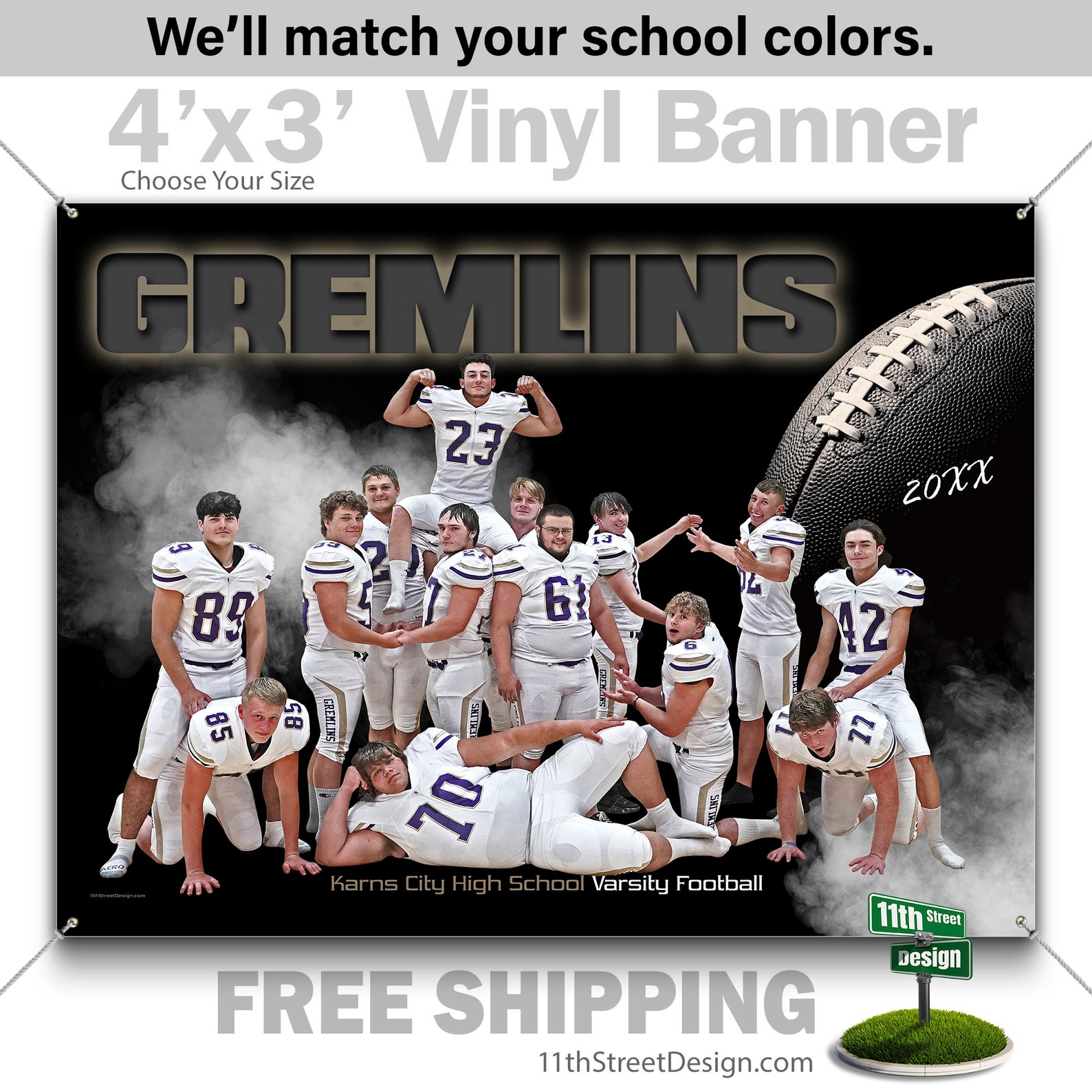 Custom-printed Vinyl Football Team Banner, Weatherproof High School ...