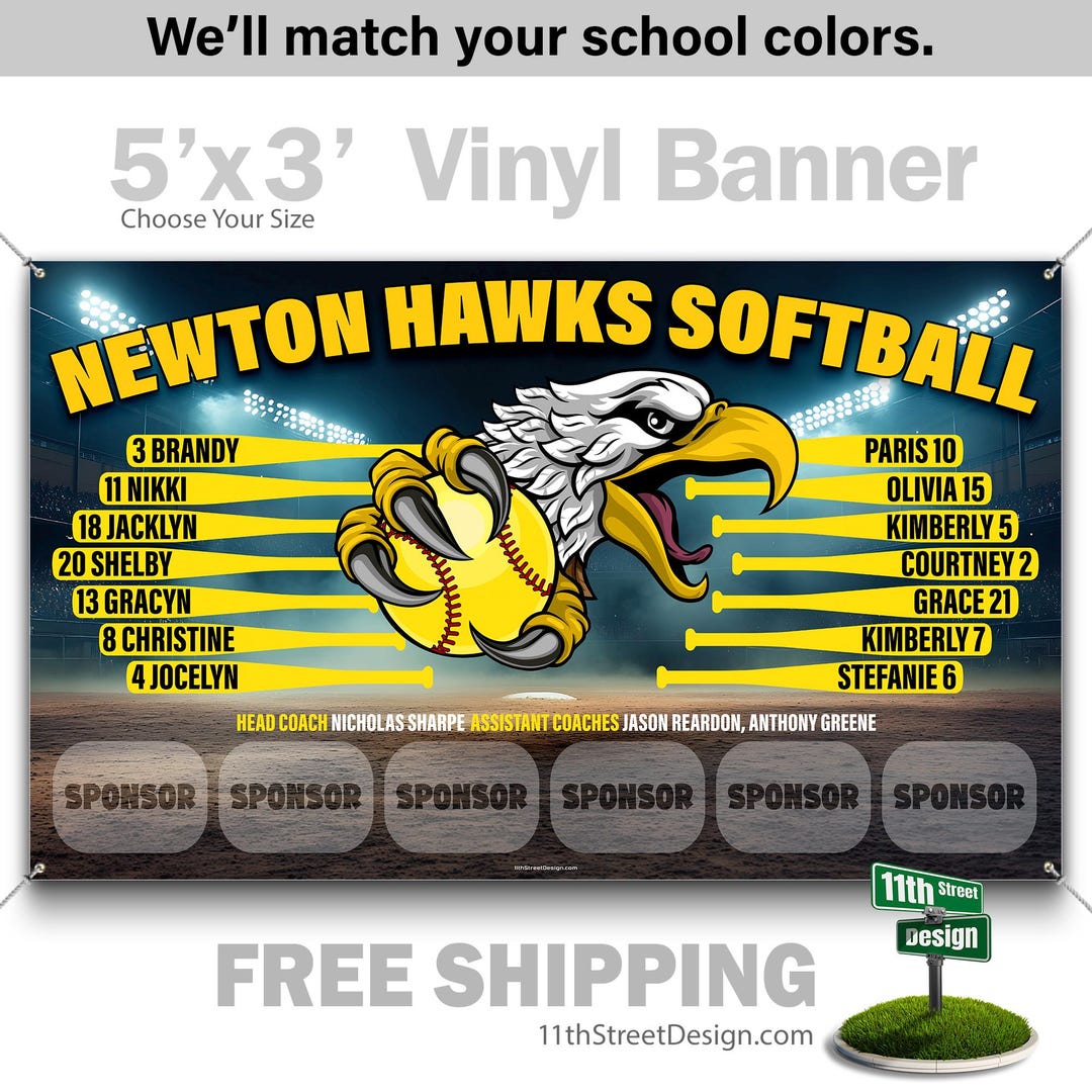 Custom Softball Team Banner, Little League Vinyl Sign With Room for ...