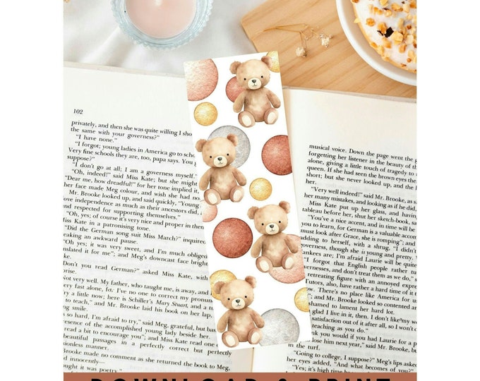 Teddy Bear Watercolor Printable Bookmark | Digital Download Bookmark ...