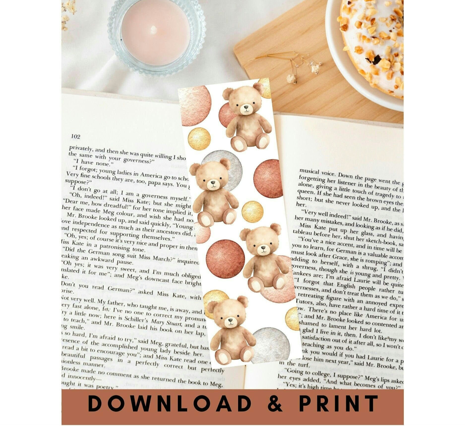 Teddy Bear Watercolor Printable Bookmark | Digital Download Bookmark ...
