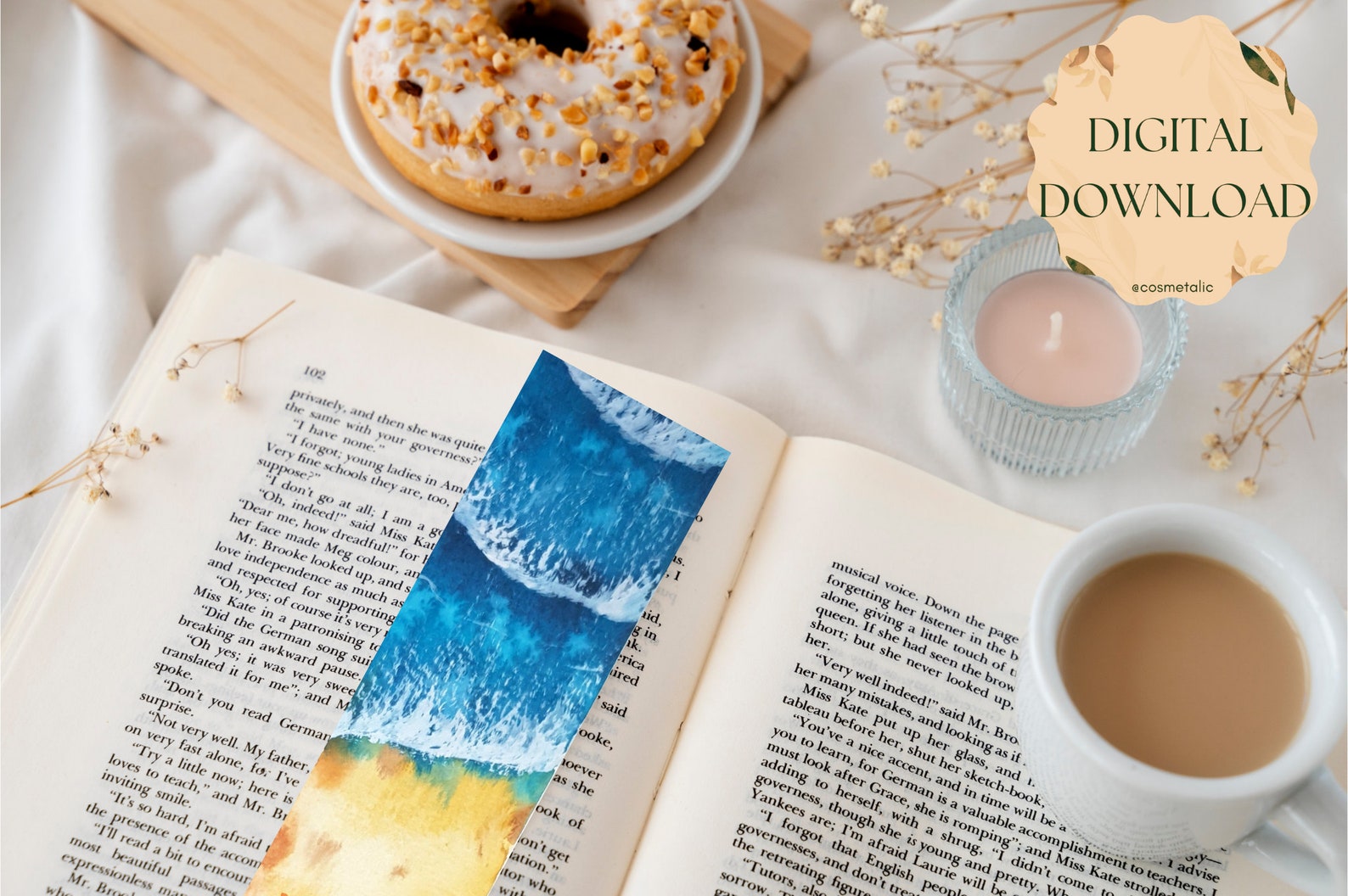 Sea Scape, Ocean Watercolor Printable Bookmark, Instant Download ...
