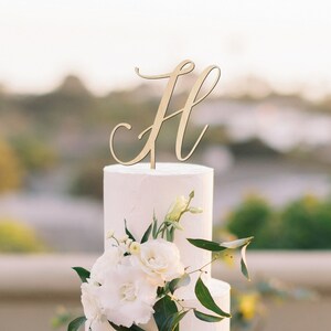 Monogram Wood Cake Topper, Personalized Wood Cake Topper, Script Letter ...
